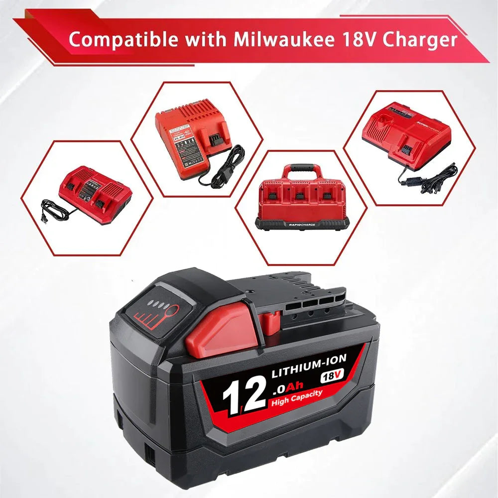 12.0Ah High Output Battery 2 Pack for Milwaukee M18 18V- HD12.0 Replac ...